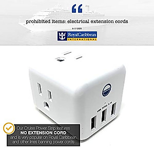 Cruise Ship Power Strip - No Surge Cube Outlet Multi Plug [3 Electrical Outlet + 3 USB Port] Cruise Approved Power Strip Charger in 2023, 2024 & 2025