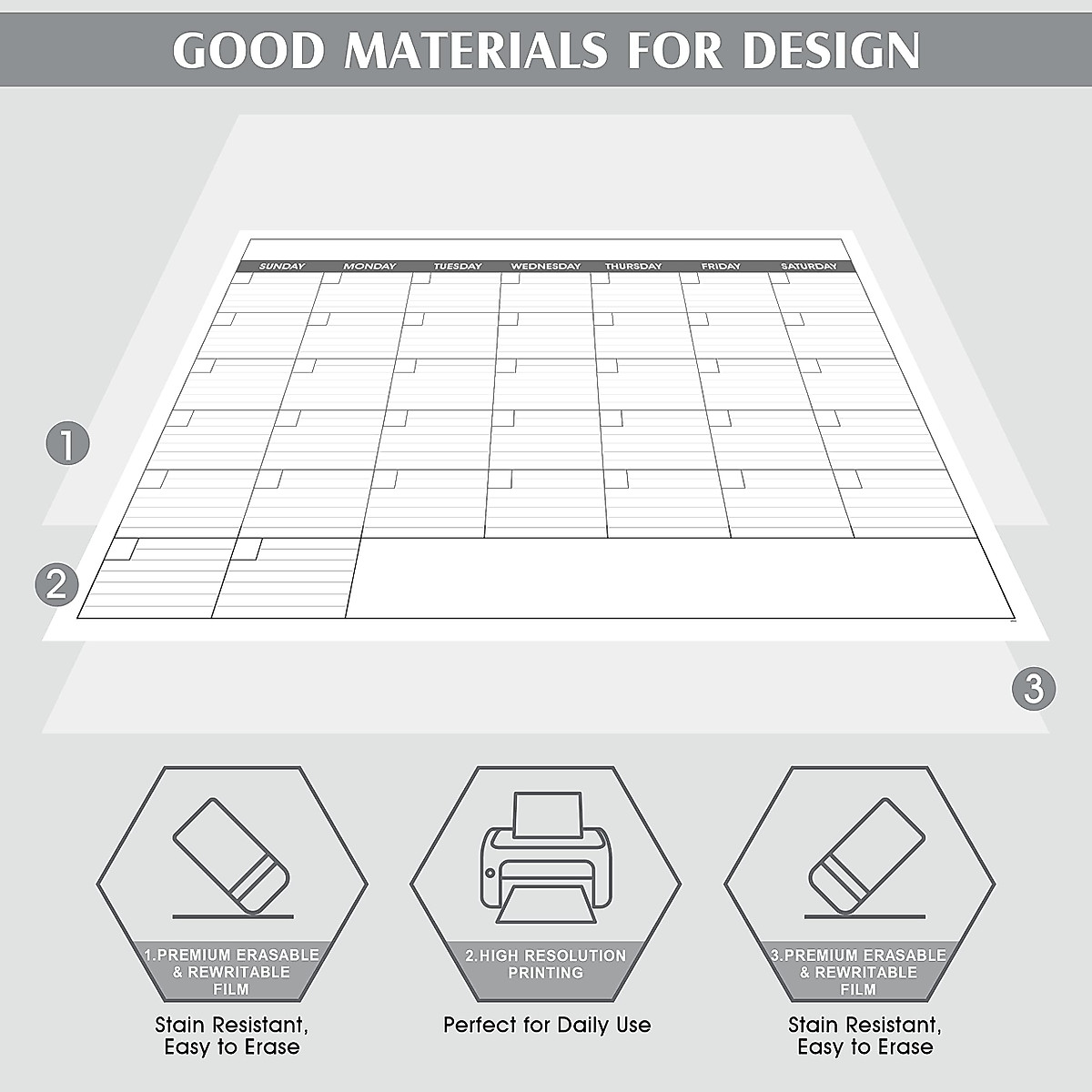 Dry Erase Calendar for Wall - Large Dry Erase Calendar, 28" x 40", Undated Monthly Calendar for Home, Office, Classroom, Erasable Laminated Calendar Whiteboard with 6 Markers ＆ 6 Stickers