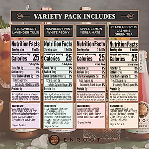 Enroot - Sparkling Cold Brew Tea - 25 Calories - 0 Added Sugar - Organic - Nootropic - Vegan & Gluten-Free - Adaptogen - Kosher - Non-GMO - Non-Alcoholic Beverage - Variety Pack - 12 oz / 6 Pack