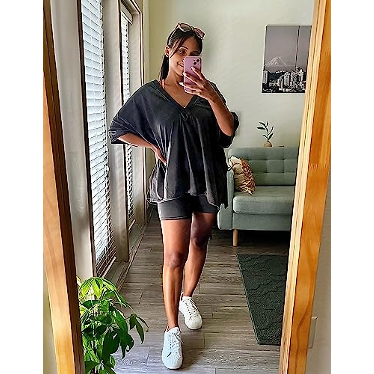 UANEO 2 Piece Outfits for Women Oversized Reversible Biker Short Sets Hot Shot Set Tracksuit (DarkGrey-XL)