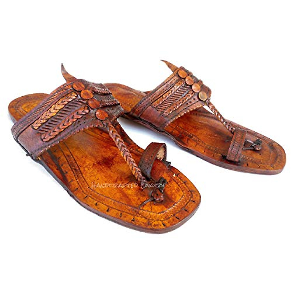 Handcrafted Luxury Men Water Buffalo Hippie 100% Leather Sandals Biblical Leather Sneakers Jesus Sandals Brown Finger Style Kolhapuri Sandals (8 M US Men / 10 M US Women)