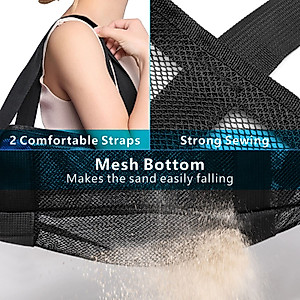 F-color Mesh Beach Bag Family - Beach Tote 9 Pockets Beach Towel Bag, Black