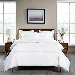 Superior Egyptian Cotton 1200 Thread Count Embroidered 3-Piece Duvet Cover Set, 1 Duvet Cover, 2 Pillow Shams, Bedding Essentials Decor, Soft Comforter Cover, King/California King, White-White