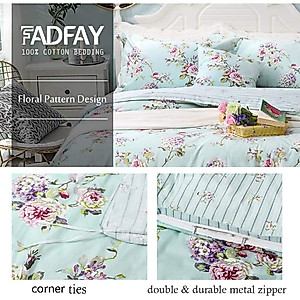 FADFAY French Country Duvet Cover Set King/California King 100% Cotton Floral Bedding Farmhouse Hydrangea Flower and Rose Floral Shabby Comforter Covers with Hidden Zipper - No Filling