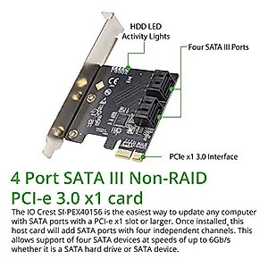 IO Crest 4 Port SATA III Expansion Card with Low Profile Bracket - 6Gbps SATA 3.0 Controller PCI Express x1 ASMedia 1064 for Windows10/8/7/XP/Vista/Linux