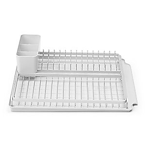 Brabantia Large Dish Drying Draining Rack (Light Gray) Plastic Easy-Clean Drip Tray & Removable Cutlery Basket