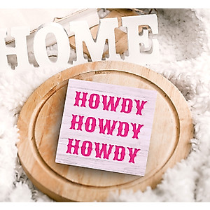 SRADMO Hot Pink Howdy Preppy Wood Box Sign Desk Decor，Pink Preppy Cowgirl Wooden Block Box Sign Decoration For Western Home Office Dorm Wall Shelf Table Decor