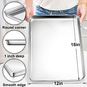 Homikit Baking Pan Cookie Sheet Set of 2, 16 x 12 Stainless Steel Rimmed Half Sheet, Metal Flat Cooking Tray Pans for Oven Baking Toasting, Rust free & Heavy Duty, Nonstick & Dishwasher Safe