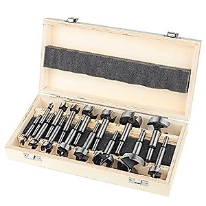 HPHOPE Forstner Bit Set 15Pcs, Forstner Bits for Wood, Wood Drilling with Round Shank, Drill Accessories, Ø10-50mm with Storage Case