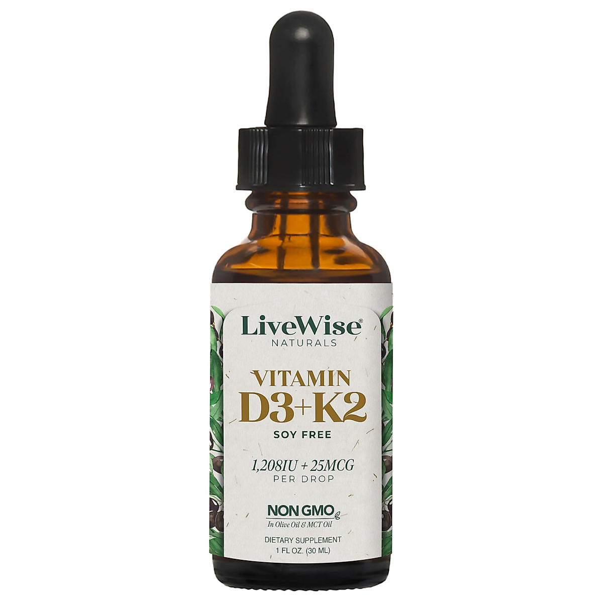 Vitamin D3 with K2 liquid drops, all natural, non-gmo, 1208iu D3 and 25mcg K2 (mk7) per serving, support your bones, immune system and energy levels, with or without peppermint oil