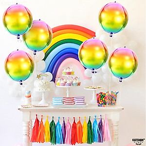 KatchOn, Rainbow Foil Balloons - 22 Inch, Pack of 6 | 4D Gradient Rainbow Balloons | Tie Dye Balloons for Birthday Party Decor | Rainbow Unicorn Balloons | Rainbow Mylar Balloons, Iridescent Balloons