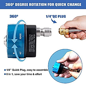 MEKOH Pressure Washer Nozzle, 6-in-1 Quick Changeover Nozzle, Adjustable Pressure Washer Nozzle with 1/4 Inch Quick Connect, 3300 PSI Spray Nozzle