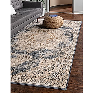 Unique Loom Chateau Collection Vintage, Distressed, Medallion, Rustic, Traditional Area Rug, 9' 0" x 12' 0", Beige/Navy Blue