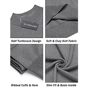 COOFANDY Mens Grey Mock Turtleneck Tops Short Sleeve Knitted T-Shirts Basic Thermal Pullover Sweater X-Large