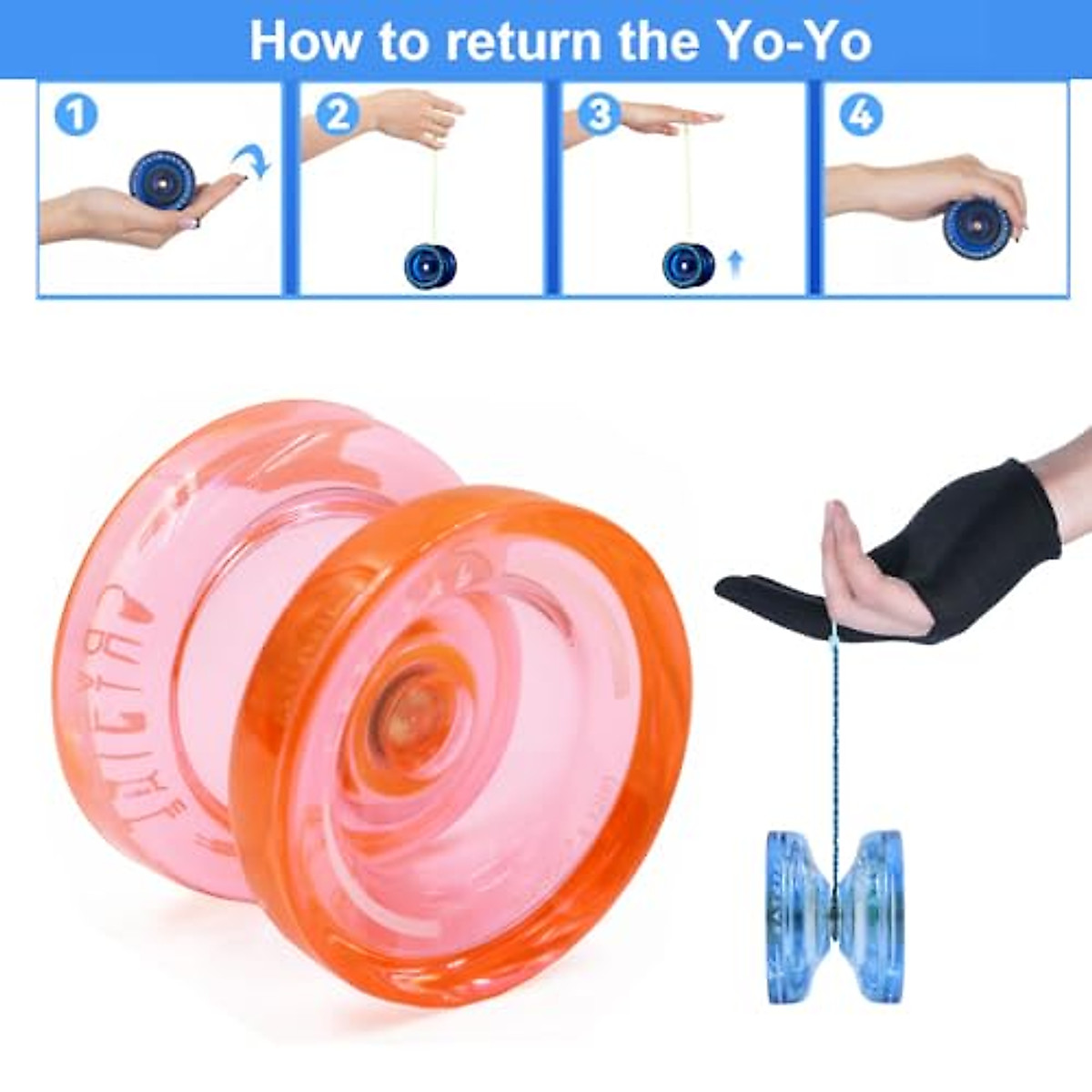 MAGICYOYO K2 Crystal Orange Professional Responsive Yoyo Ball with Yo Yo Bag+ Yo-yo Glove+ 12 Yoyos Strings Kit, Plastic Yo-yos