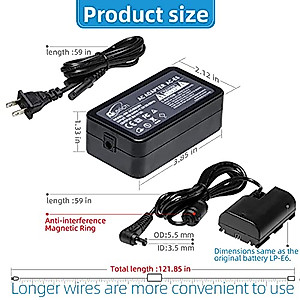 Glorich ACK-E6 AC Power Adapter DR-E6 DC Coupler LP-E6 LP-E6N Dummy Battery Power Supply Kit for Cameras Canon EOS R6 R5 R 90D 80D 7D Mark Ⅱ 7D 70D 6D 60D 5D Mark Ⅳ 5DS, with Fully-Decoded Smart Chip