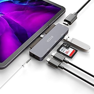 7-in-1 USB C Hub Adapter Multiport, with 4K HDMI, USB C PD Fast Charging and SD - Dongle Compatible with iPad Pro 2020 2018,iPad Air4, MacBook Pro / Air and More