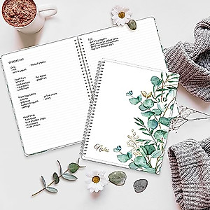 SUNEE Large Spiral Notebook, Journal For Women, Aesthetic Greenery Notebook with Pockets, Flexible Cover, College Ruled Paper, 11" x 8-1/2", 80 Sheets - 160 Pages, for Work, School Supplies