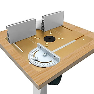 C8 Aluminium Router Table Insert Plate - Woodworking Benches Wood Router Flip Plate with Miter Gauge Guide Aluminium Profile Fence Sliding Brackets -Router Trimmer Tool (Gold)