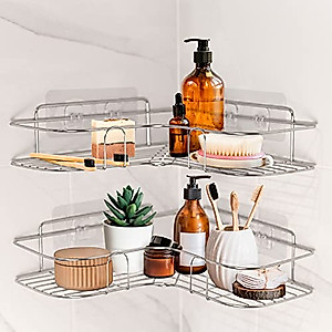 Lovelers Shower Shelves for Inside Shower 2 Pack - Rustproof Bathroom Corner Shelf for Bath Accessories Storage - Silver Shampoo Holder for Shower Wall - Adhesive Shower Corner Caddy & Bath Organizer