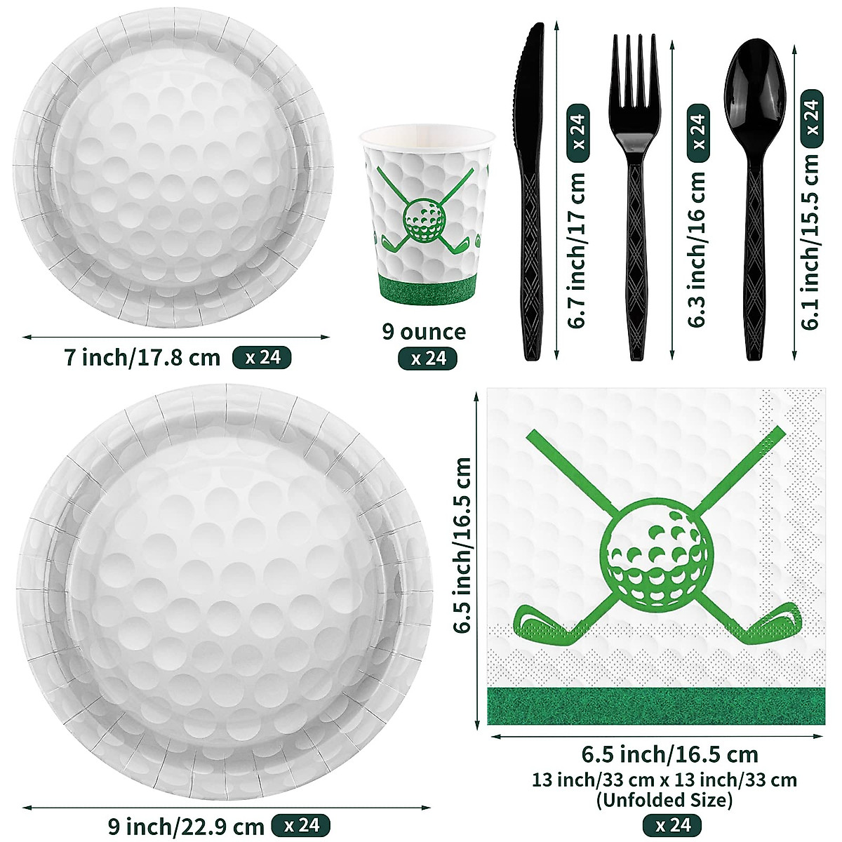 durony 168 Pieces Golf Party Decorations Including Golf Paper Plates Napkins and Cups Disposable Tableware Set for Golf Sports Theme Party Supplies Serve 24 Guests