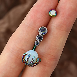 CM Crareesi Mania Rainbow Curved Claw Belly Rings Natural Stone Piercing Navel Rings for Women
