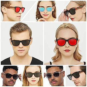 ANDWOOD Wood Sunglasses Polarized for Men Women Uv Protection Wooden Bamboo Frame Mirrored Sun Glasses Black Shades