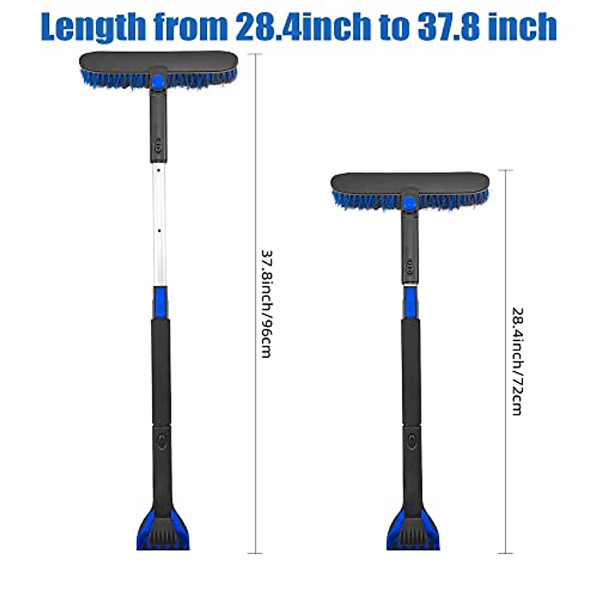WESBRITE Car Snow Brush and Detachable Ice Scraper with 38inch Long Handle, Foam Handle, Non-Scratch Windshield Brush with 180°Rotating Brush Head,Car Snow Remover for Truck,SUV,RV and More