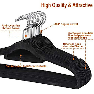 ZenStyle 100 Pack Ultra Thin Velvet Hangers - Non Slip Black Clothes Suit Hangers, 360 Degree Swivel Hook, Velvet Flocked Surface