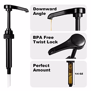 mustry Coffee Syrup Dispenser Bottle with Labels 1/4 oz Glass Syrup Pump Dispenser Bottle with 84 Labels, for Coffee Bar Accessories Essentials, 16.9 oz 500 ml, Set of 2, Black