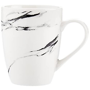 American Atelier Marble Black Coup Casual Round Porcelain Dinnerware Set-16 Piece Party Collection w/ 4 Dinner Salad Plates, 4 Bowls & 4 Mugs, 10.5", White