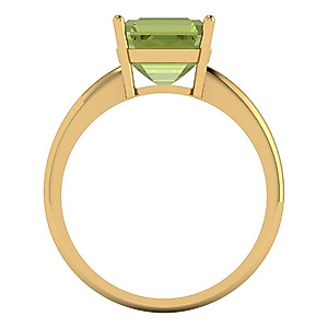Clara Pucci 2.5 ct Asscher Cut Solitaire Genuine Natural Green Peridot Engagement Bridal Promise Anniversary Ring 14k Yellow Gold