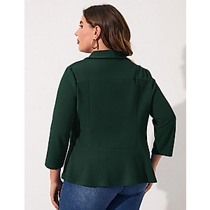 KOJOOIN Women Plus Size Casual Blazer Open Front Long Sleeve Work Office Cardigan Jackets Dark Green 2XL