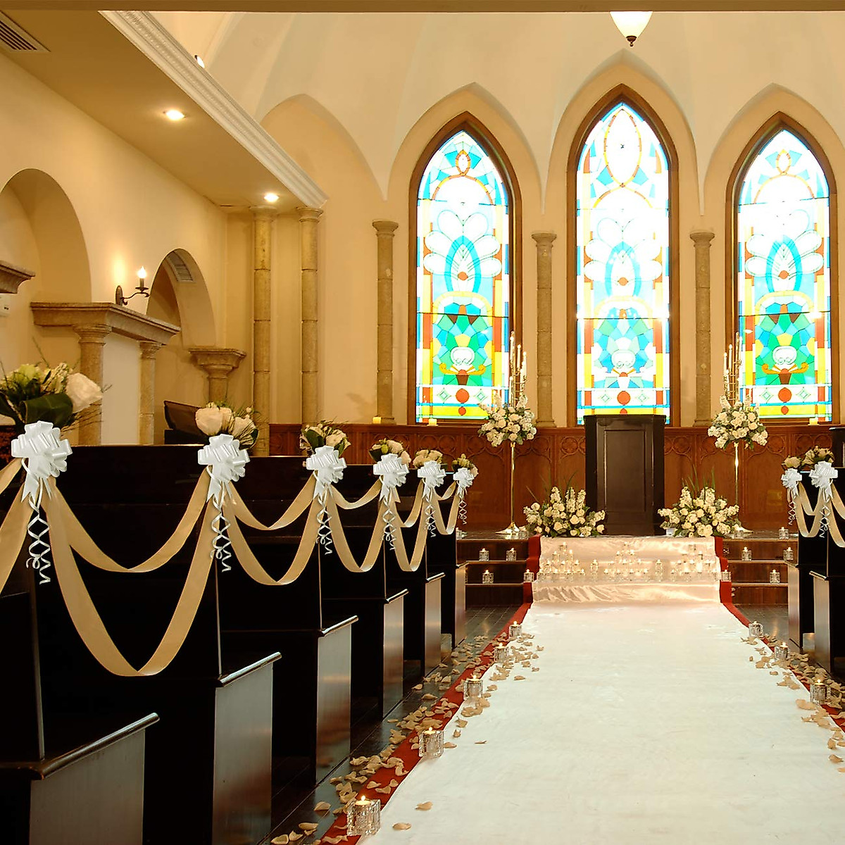 GWHOLE 60 Pcs 5'' White Ribbon Pull Bows for Gift Wraps, Wedding Decor