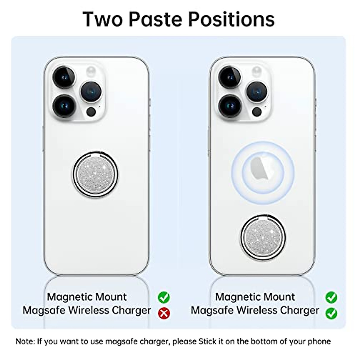 Syncwire Cell Phone Ring Holder Stand, Bling Bling Finger Ring Kickstand 360° Rotation Sparkle Phone Grip for Magnetic Car Mount Compatible with iPhone,Samsung,Pixel, All Smartphones - Glitter Silver