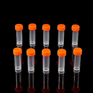 10pcs Plastic Frozen Test Tubes 5ML Standable with Lid Graduated Marks and Screw Cover with Silicone Gasket Vial Screw Seal Cover Pack Container for Laboratory Dia 15mm/0.59inches