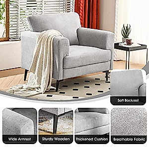 SENYUN Mid Century Modern Accent Chair, Oversized Upholstered Living Room Single Sofa Chair with Metal Legs, Comfy Linen Fabric Reading Lounge Armchair for Apartment, Bedroom, Office
