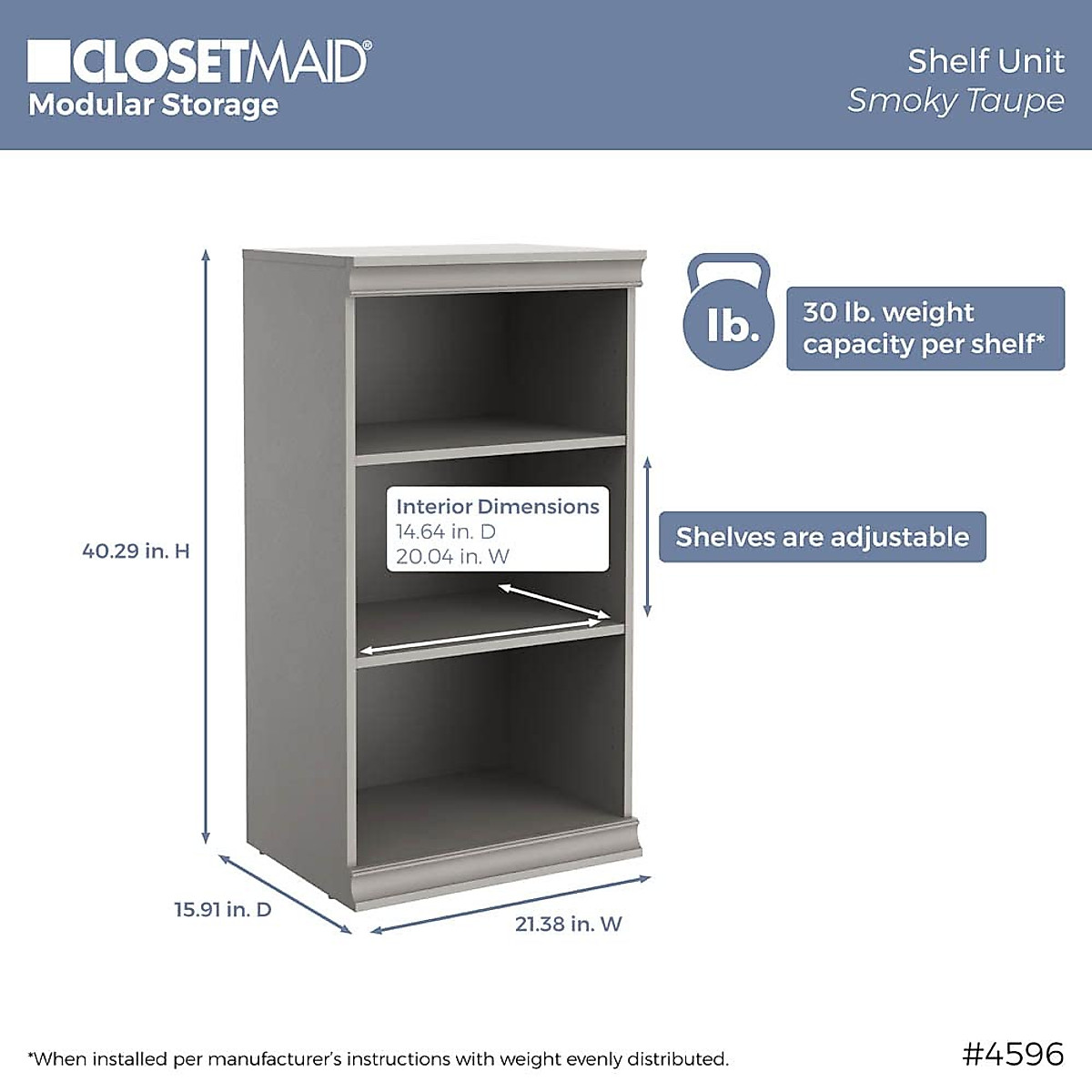 ClosetMaid 4596 Modular Storage Stackable 3-Shelf Unit, Taupe