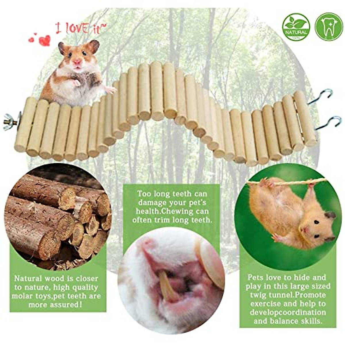 Hamster Bridge Suspension Ladder Rat Rainbow Long Bridge Wooden Climbing Ladder Bridge Chew Toys for Dwarf Syrian Hamster Mice Mouse Gerbils(2 PCS)