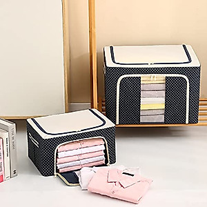 3 Pack Upgraded Clothes Storage Containers Bins, Stackable Storage Bins-Collapsible Storage Bins for Clothes Storage Box for Clothing with Front Zipper＆ Clear Window＆ Reinforced Handles, 66L, 3PCS)