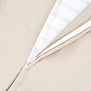 Amazon Basics 3-Piece Lightweight Microfiber Duvet Cover Set with Zipper Closure, King, Taupe Stripe, Striped