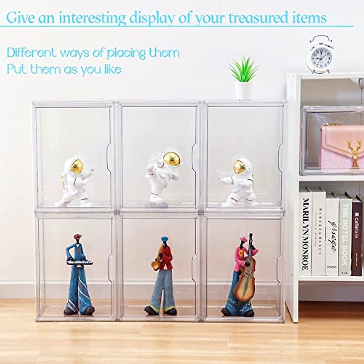 ZLLZUU Purse and Handbag Storage Organizer for Closet, Clear Acrylic Display Case for Collectibles, 3 Pack Plastic Storage Boxes with Magnetic Door for Wallet, Cosmetic, Toys (Large Door)