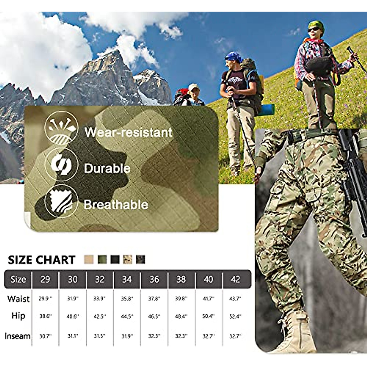 TRGPSG Men's Hiking Pants, Outdoor Work Cargo Pants Workwear WG4F CP Camo 38