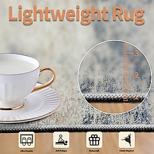 Area Rug for Living Room: Machine Washable Rugs for Bedroom 5x7 Indoor Abstract Rug Low Pile Dining Room Rug Non-Slip Farmhouse Area Rug Stain Resistant Office Rug - Beige Blue