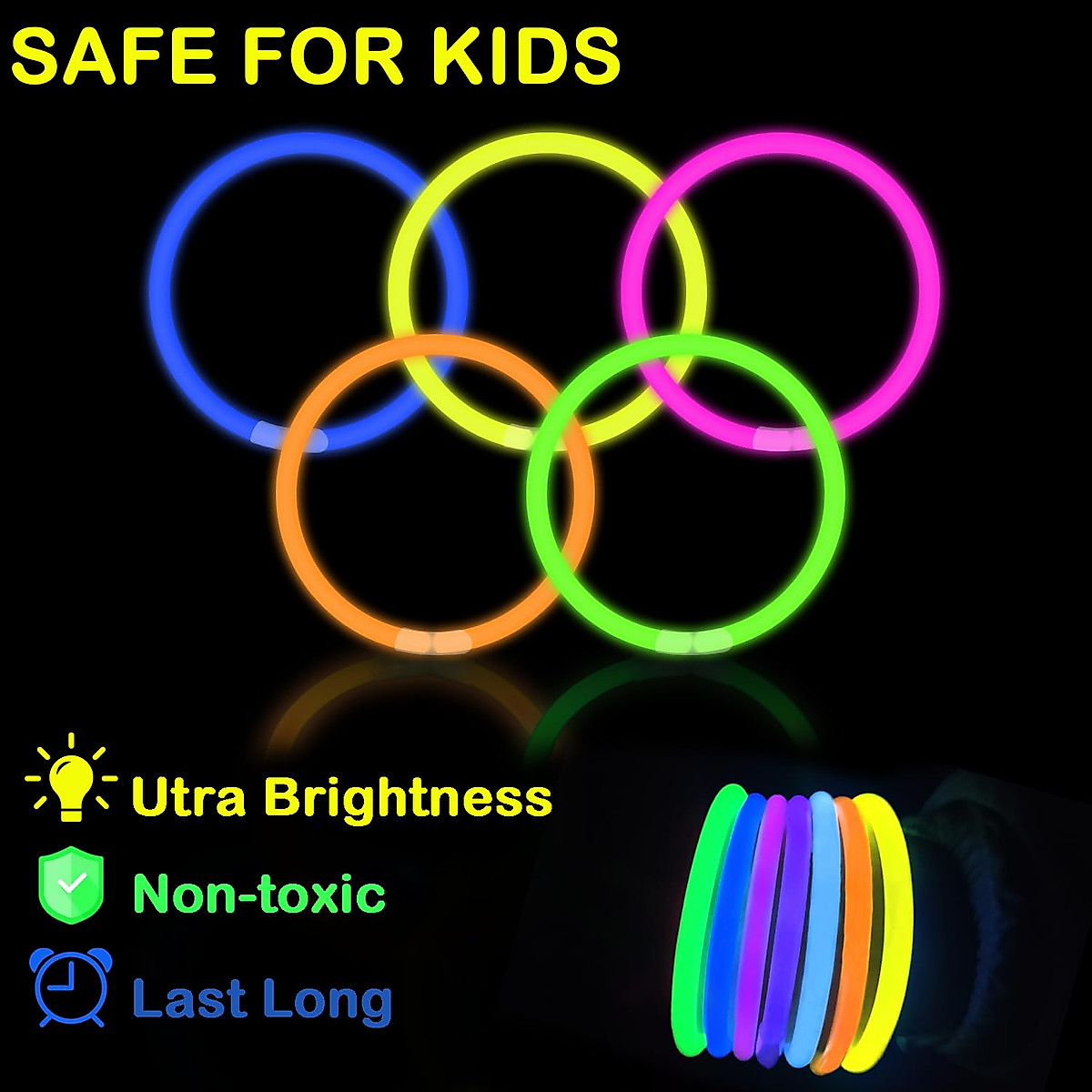 Leetous 4th of July 8" Glow Sticks Party Pack-100,Light up Bracelets & Necklaces Accessories for Kids,Neon Glow in the Dark Party Favor Supplies Decorations for Birthday,Camping, Patriotic Activities
