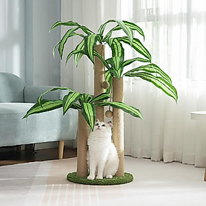 LEMONDA 31.5Inch Cat Scratching Post,Cat Scratcher Tree with 3 Scratching Poles & 2 Interactive Dangling Balls,Cats Scratching Posts for Indoor Kitten & Adult Cats