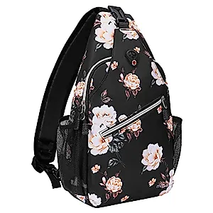 MOSISO Sling Backpack, Multipurpose Travel Hiking Daypack Camellia Rope Crossbody Shoulder Bag, Black