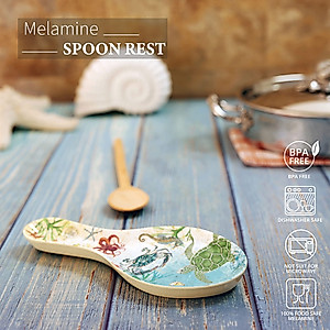 UPware Melamine Spoon Rest Spoon Holder Kitchen Utensil Holders 9.625 Inch for Kitchen Counter Dining Table (Sealife Crab)