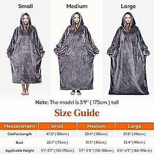 Lifewit Wearable Blanket Hoodie, Warm and Cozy Hoodie with Sleeves and Pockets, Flannel Blanket Sweatshirt for Women, Men, Medium, Grey