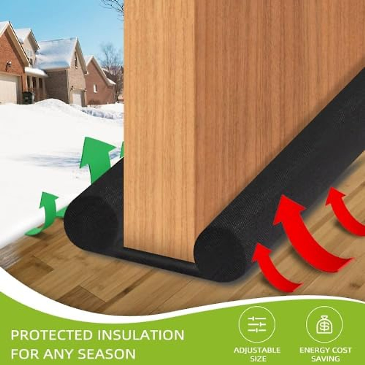 Ticanble Door Draft Stopper, Adjustable Length 24" to 38",Bold Diameter 2", Energy Saving, Dust Proof, Soundproofing, Weather Stripping Reusable Door Sweeps, Machine Washable, Black